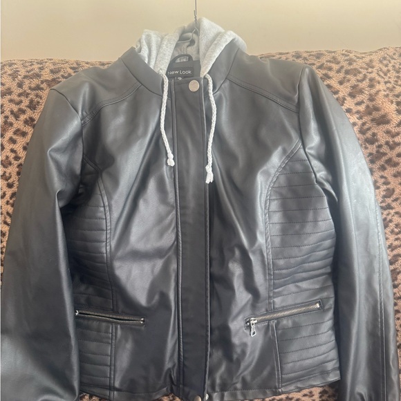 New Look | Jackets & Coats | New Look Black Leather Jacket With Gray ...